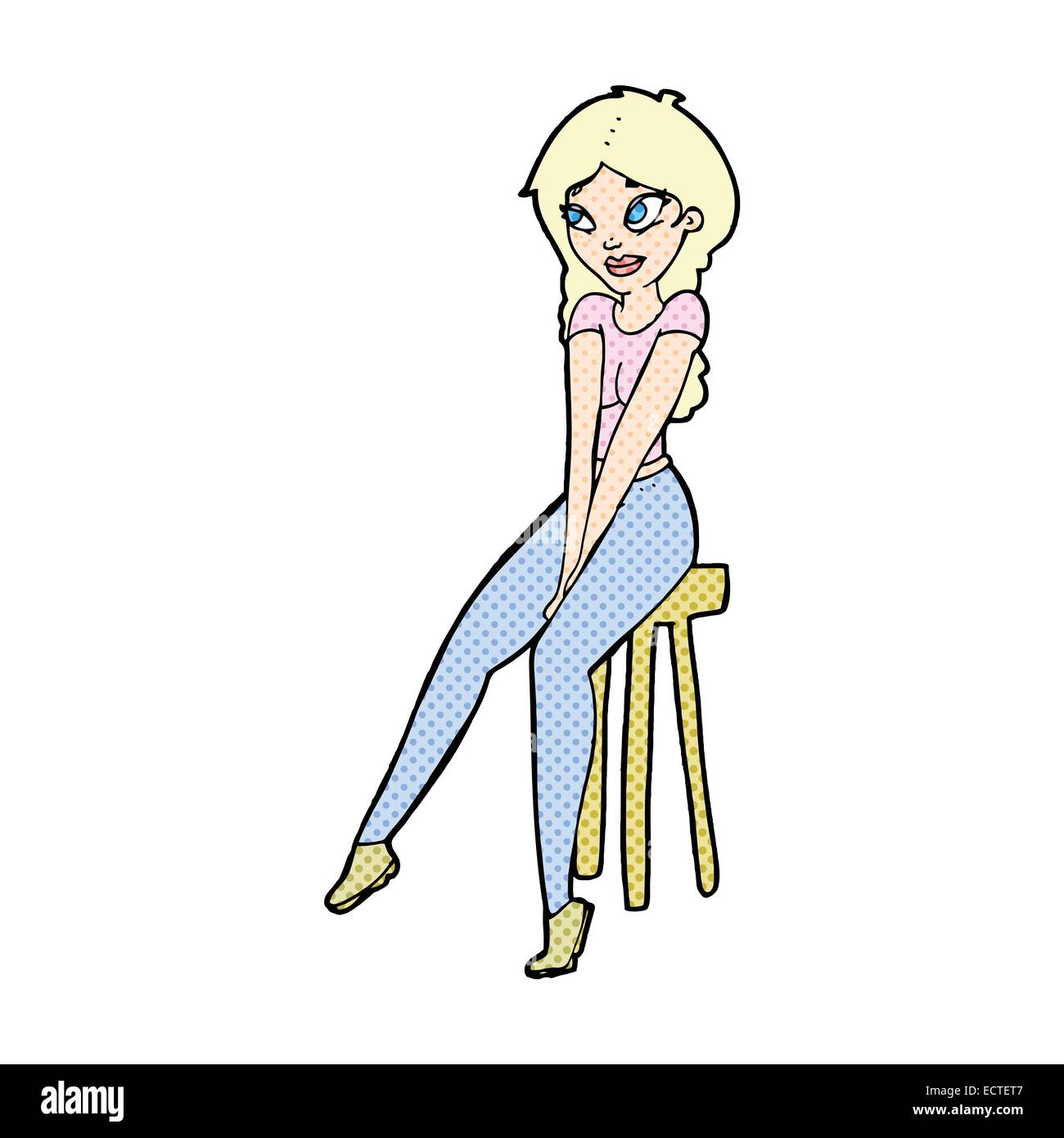 retro comic book style cartoon pretty girl on stool Stock Vector Image ...