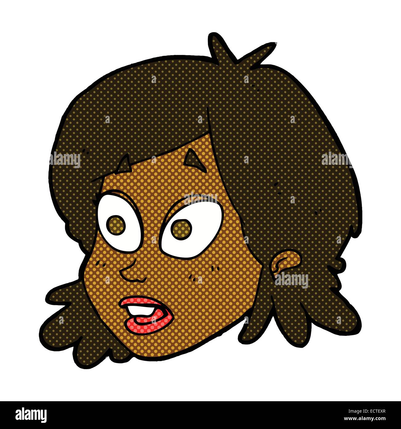 retro comic book style cartoon female face with surprised expression ...