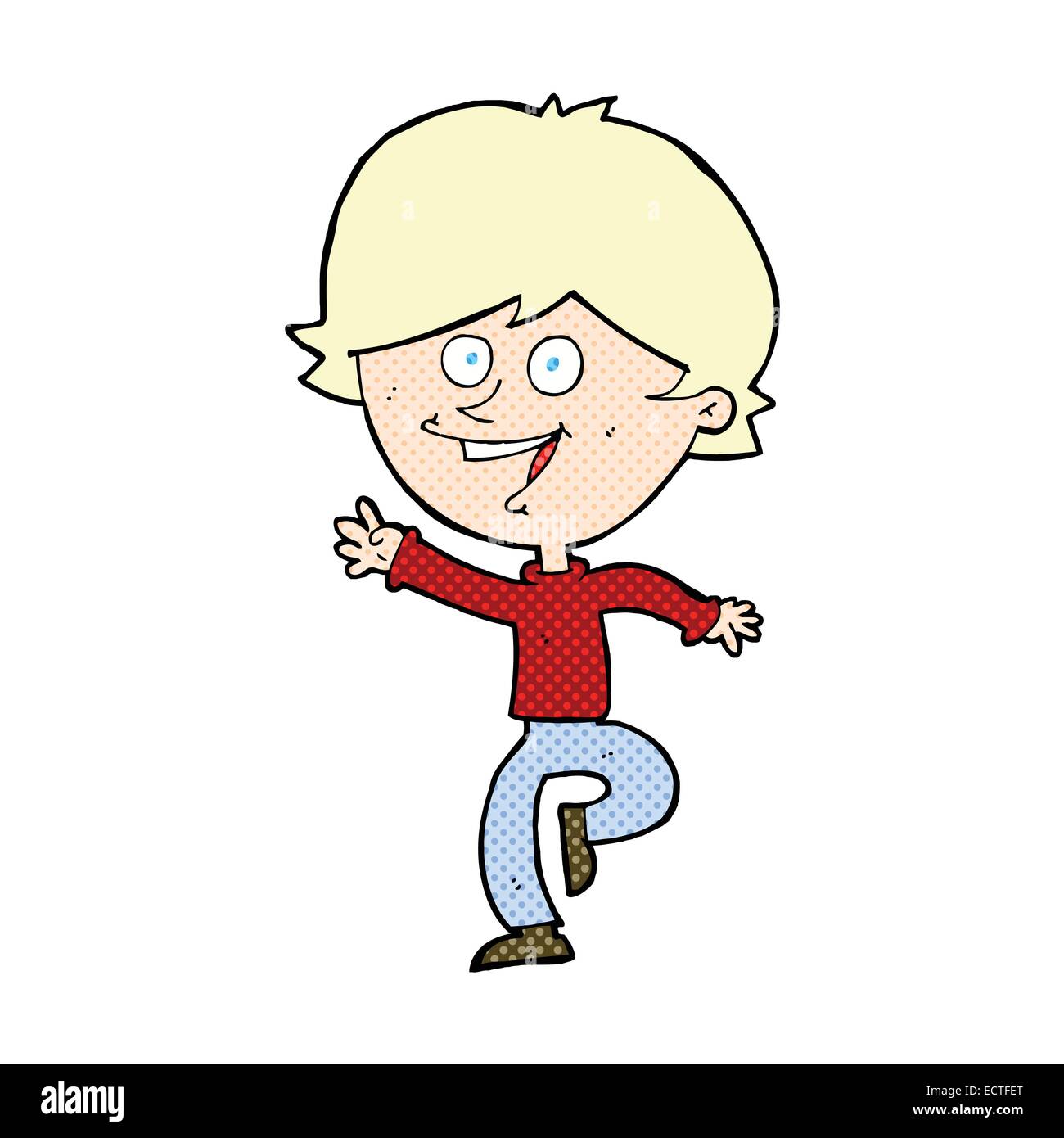 retro comic book style cartoon happy waving boy Stock Vector Image ...