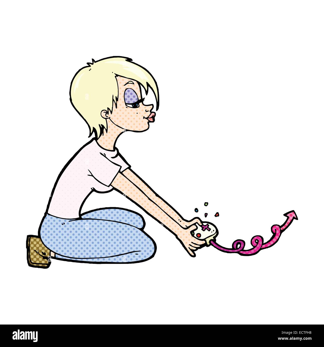 retro comic book style cartoon girl playing computer games Stock Vector ...