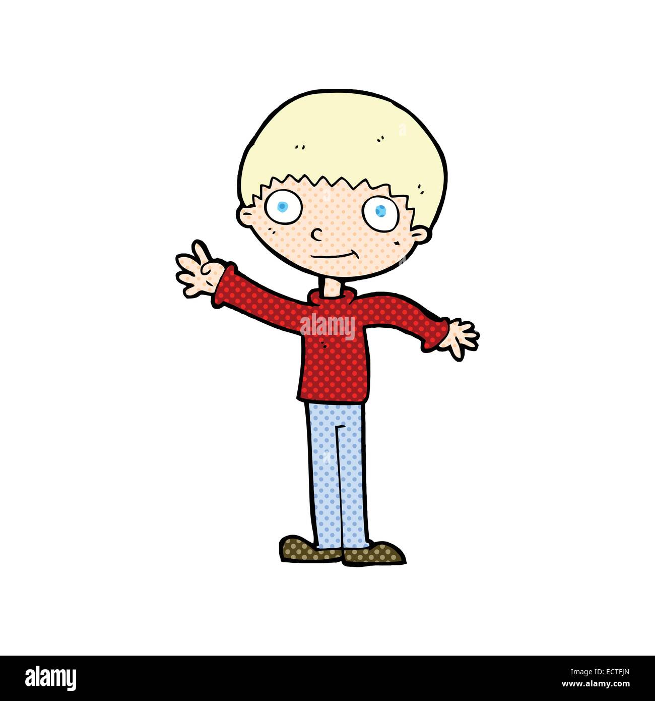 retro comic book style cartoon happy waving boy Stock Vector Image ...