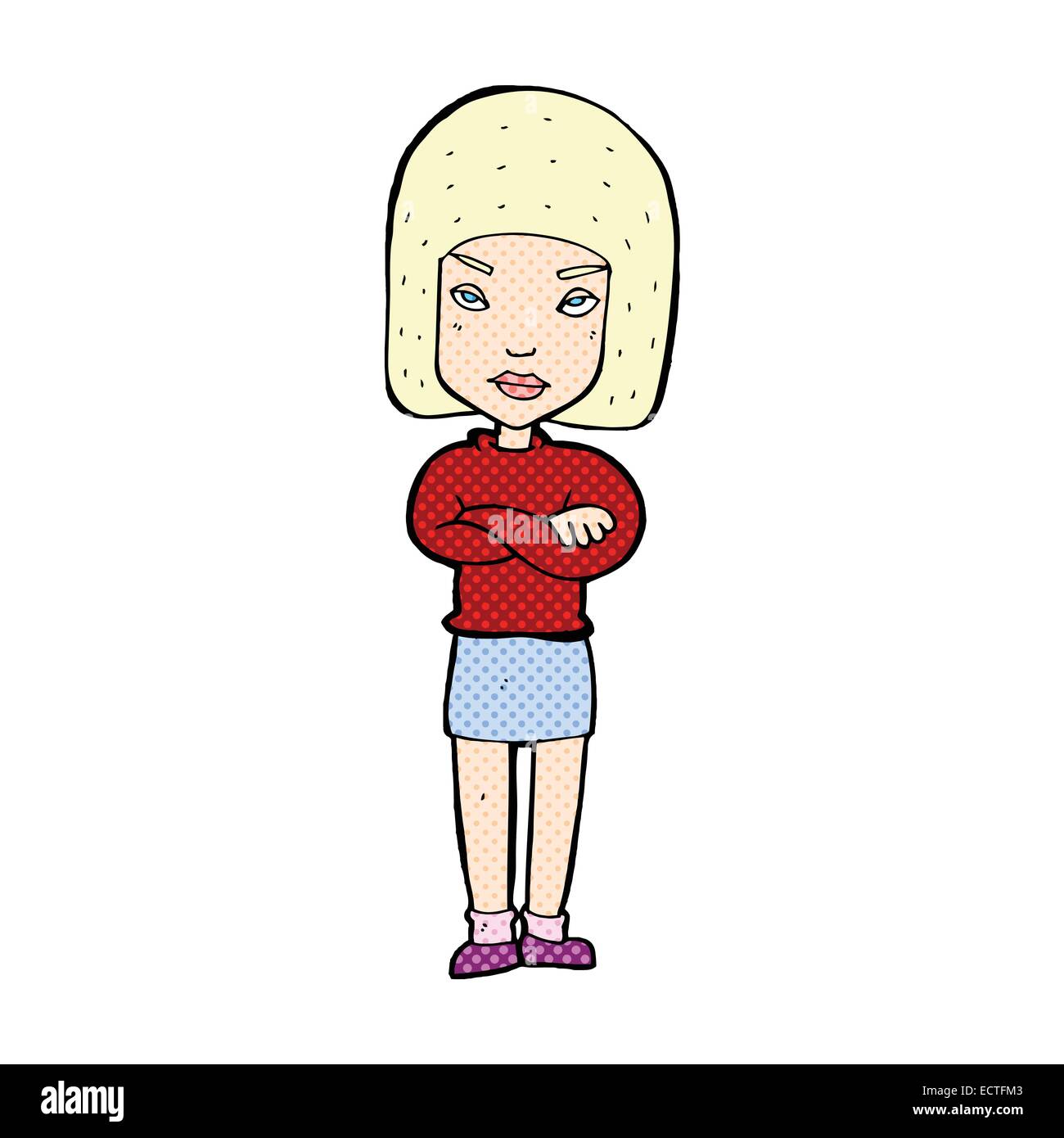 retro comic book style cartoon woman with crossed arms Stock Vector ...