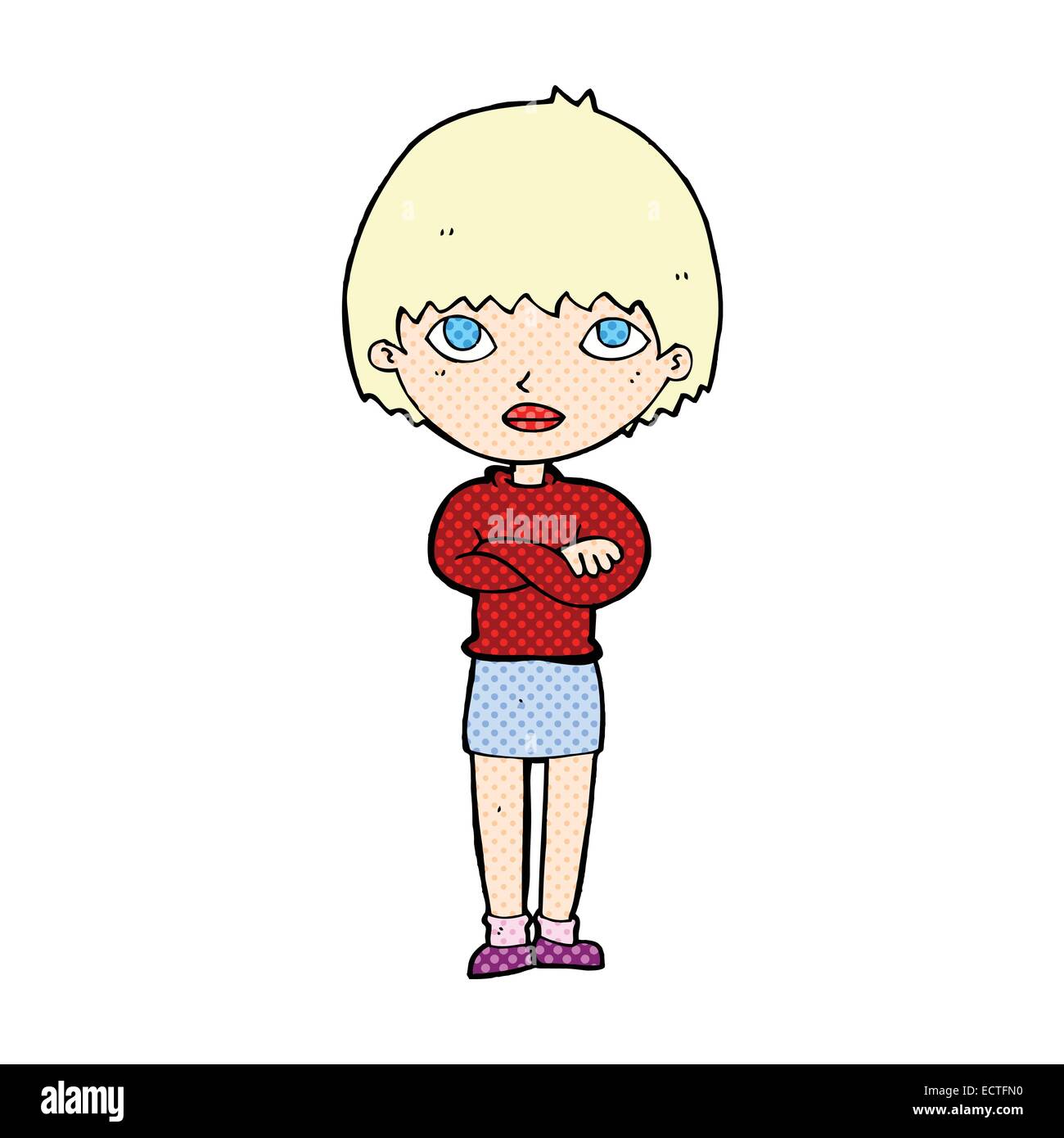 retro comic book style cartoon woman with crossed arms Stock Vector ...