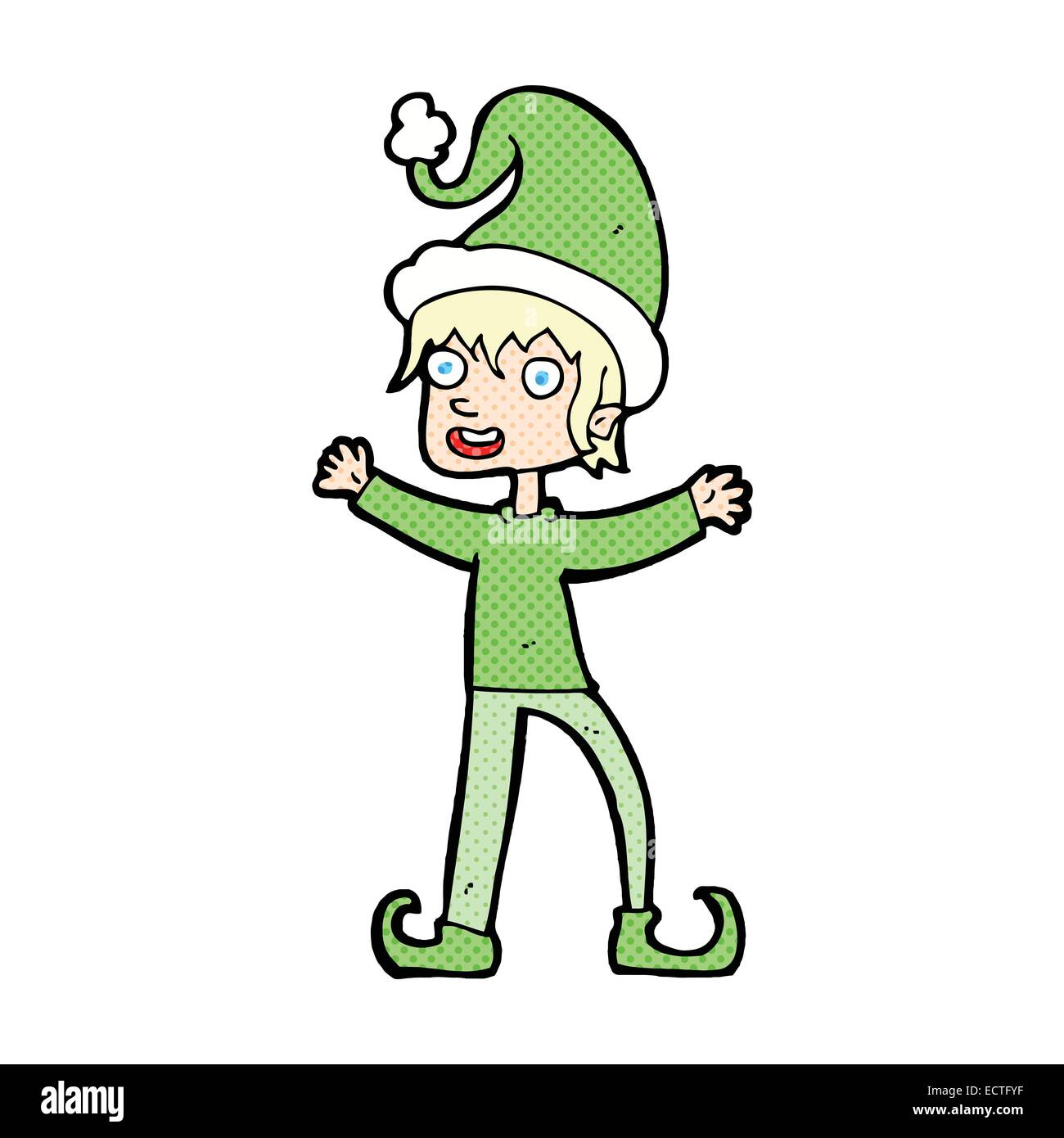 retro comic book style cartoon excited christmas elf Stock Vector Image ...
