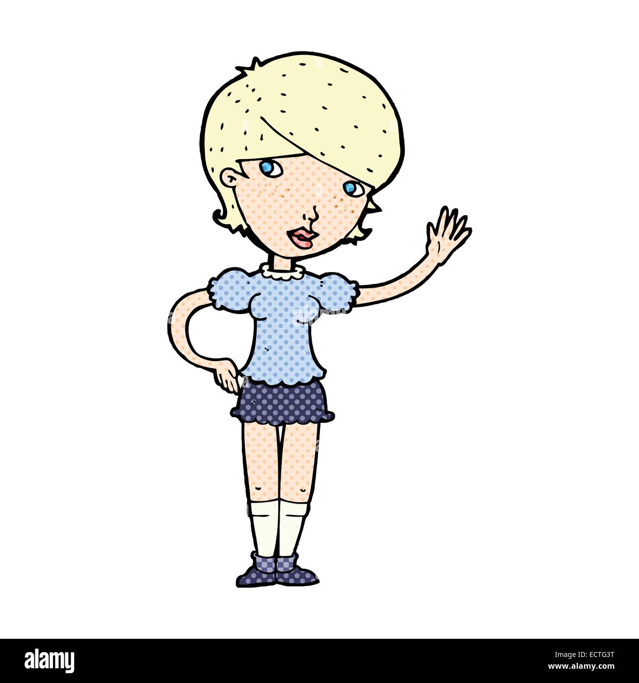 retro comic book style cartoon girl waving Stock Vector Image & Art - Alamy