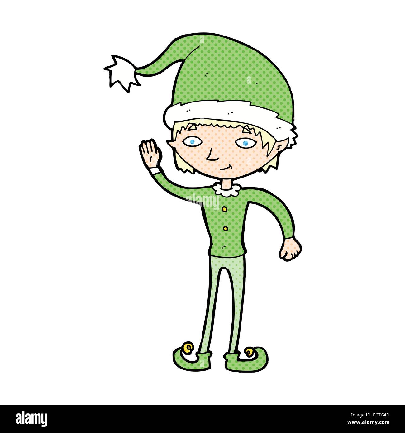 retro comic book style cartoon waving christmas elf Stock Vector Image ...