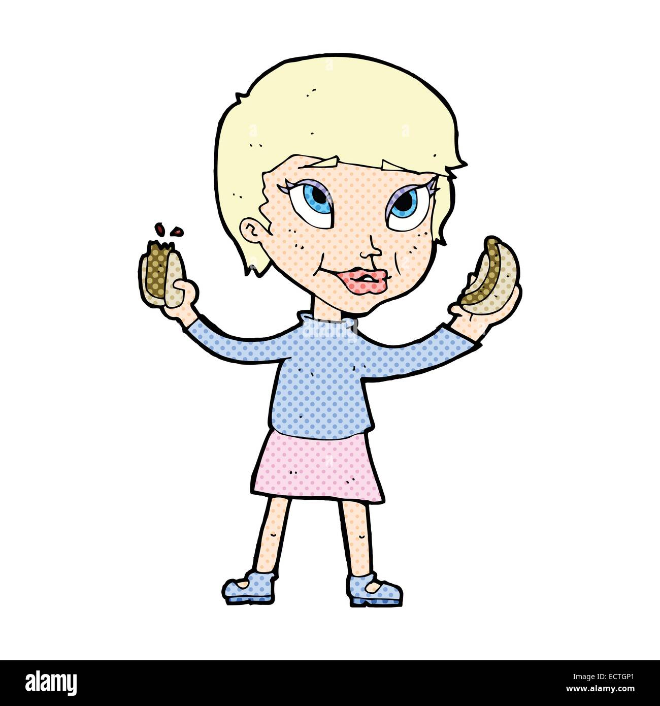 retro comic book style cartoon woman eating hotdogs Stock Vector Image ...