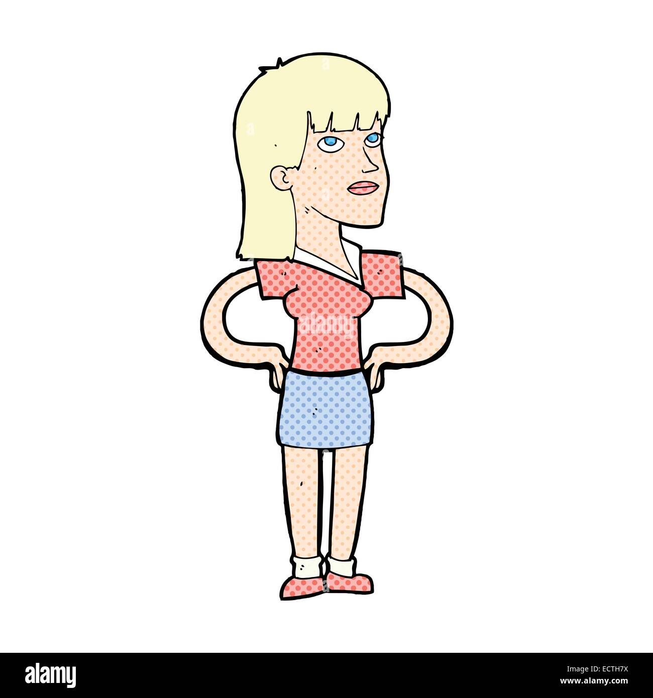 retro comic book style cartoon woman with hands on hips Stock Vector ...