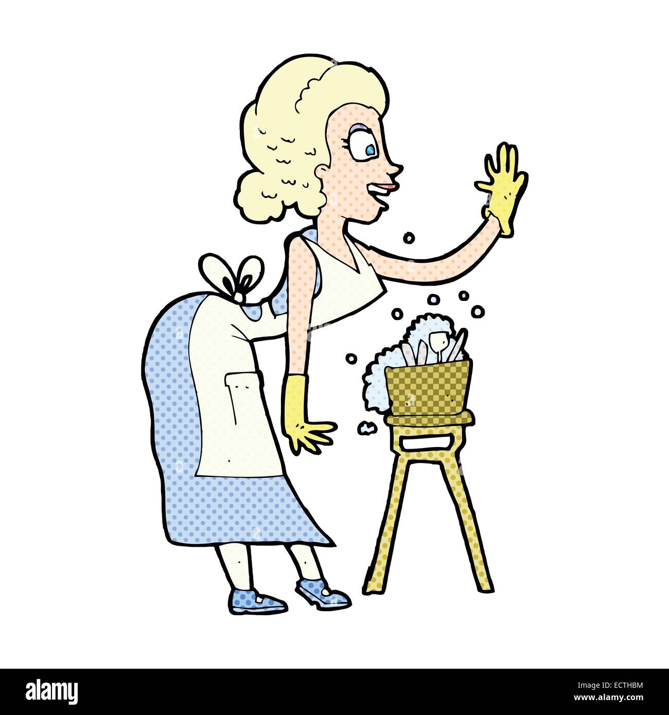 retro comic book style cartoon housewife washing up Stock Vector Image ...