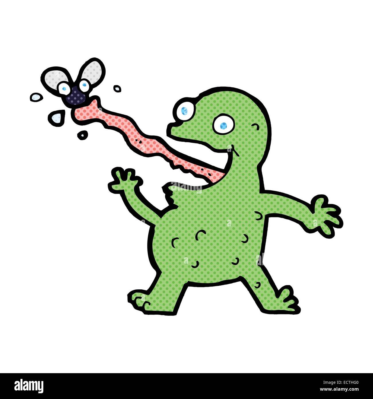 retro comic book style cartoon frog catching fly Stock Vector Image ...
