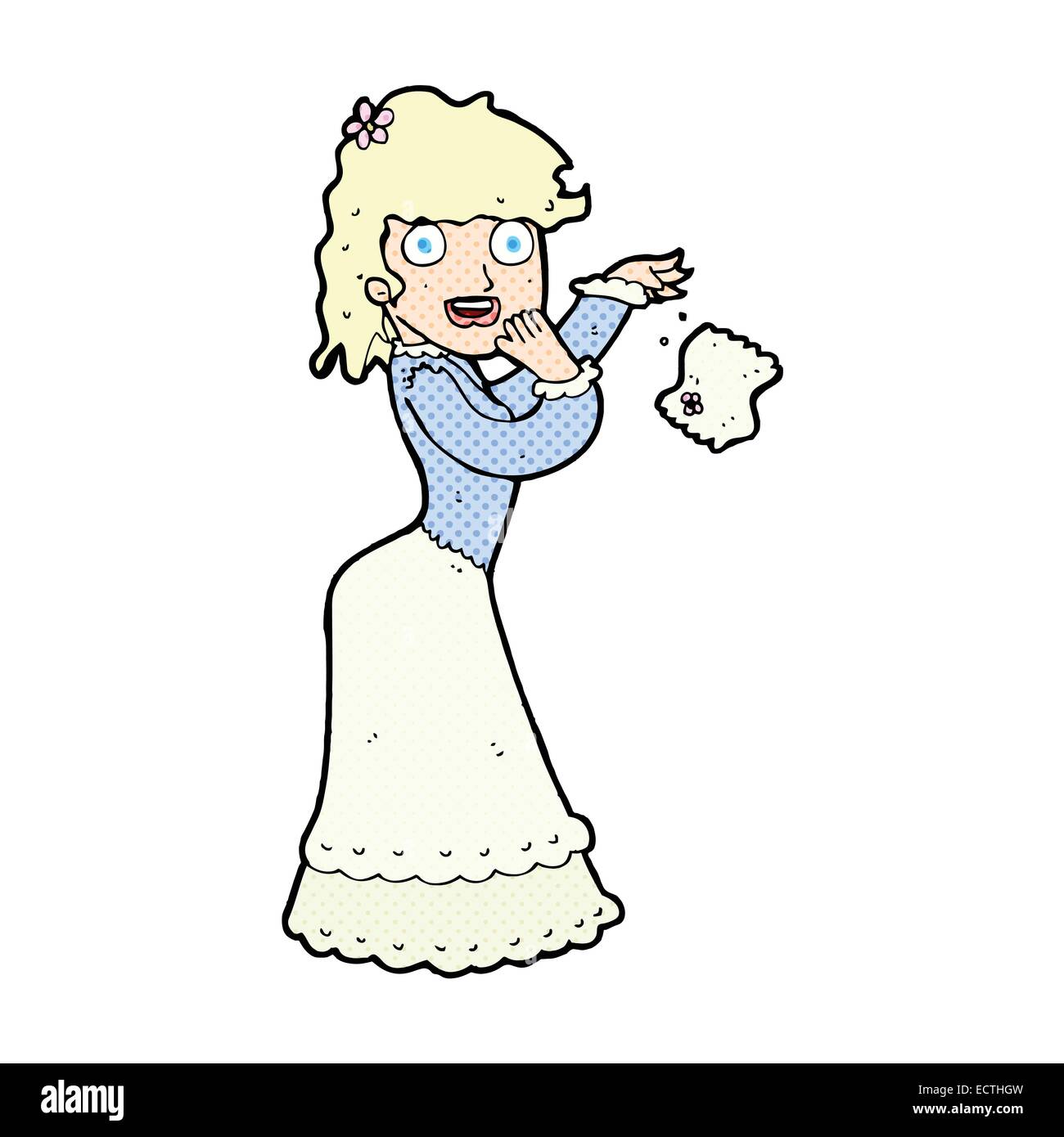 retro comic book style cartoon victorian woman dropping handkerchief ...