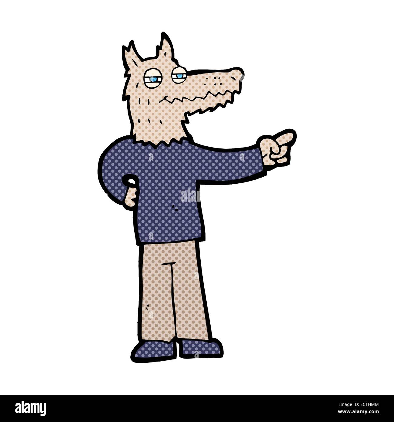 retro comic book style cartoon pointing wolf man Stock Vector Image ...