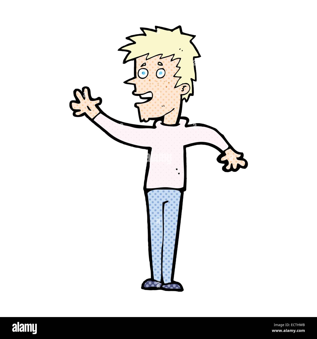 retro comic book style cartoon happy boy waving Stock Vector Image ...