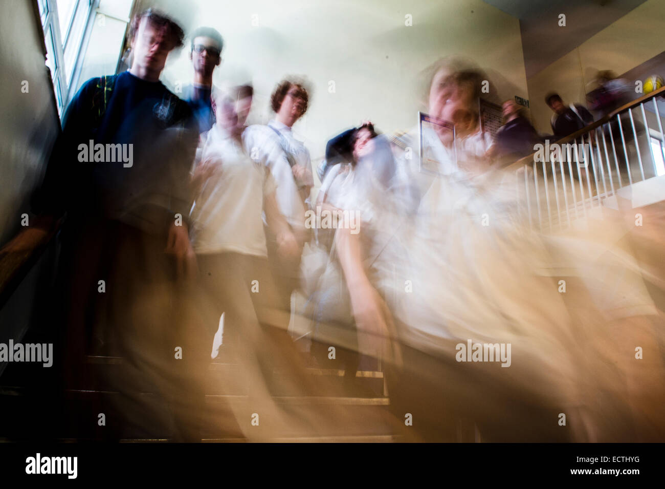 Secondary education wales UK - blurred image of school children pupils ...