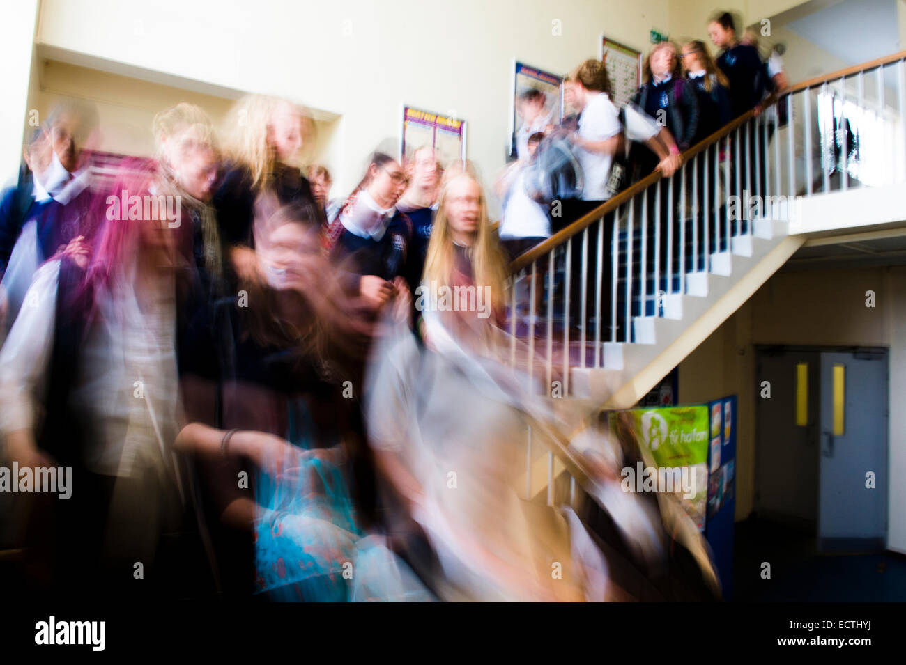 Secondary education wales UK - blurred image of school children pupils ...