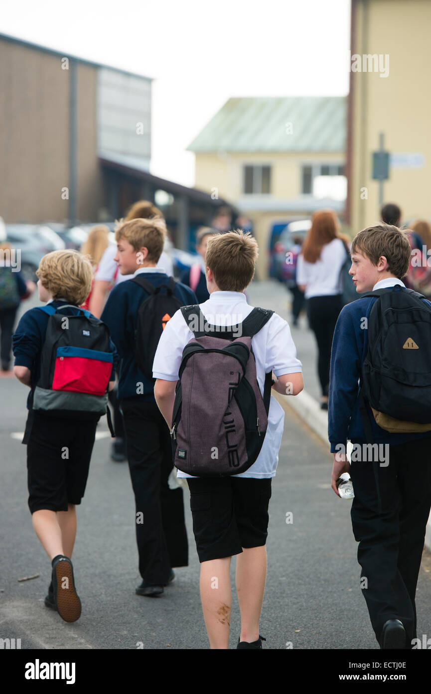 Secondary education Wales UK - school children outdoors on the campus ...