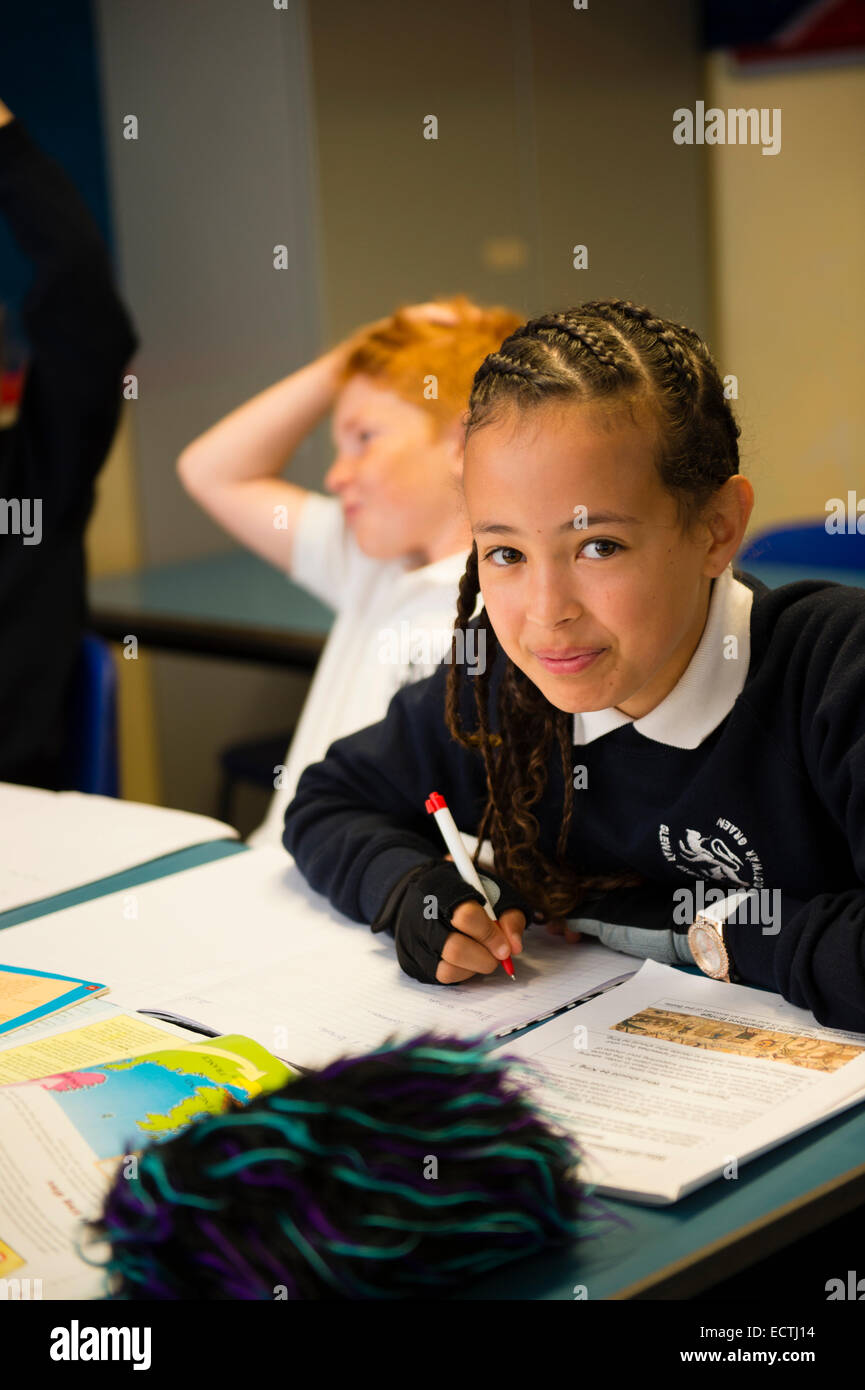 Secondary school education Wales UK: school children working in a ...