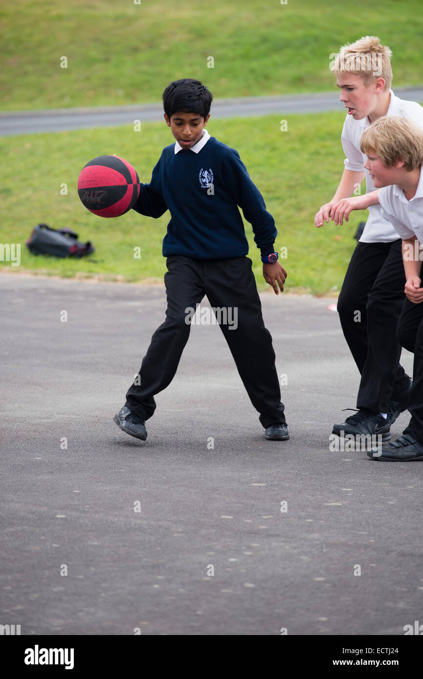 Secondary education Wales UK - school children outdoors on the campus ...