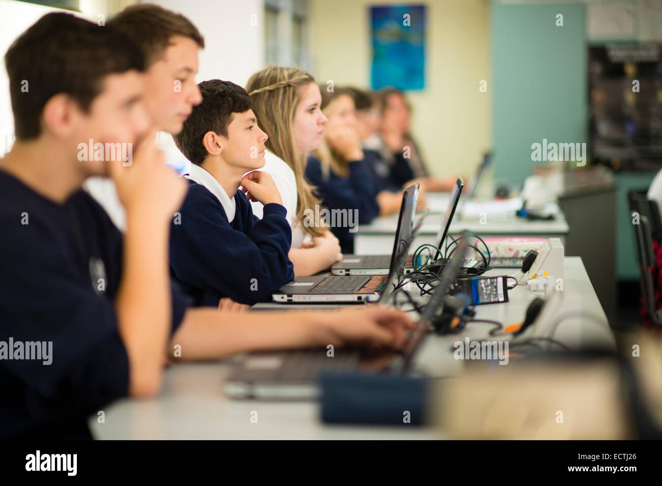 Secondary school education Wales UK: teenage school students pupils ...