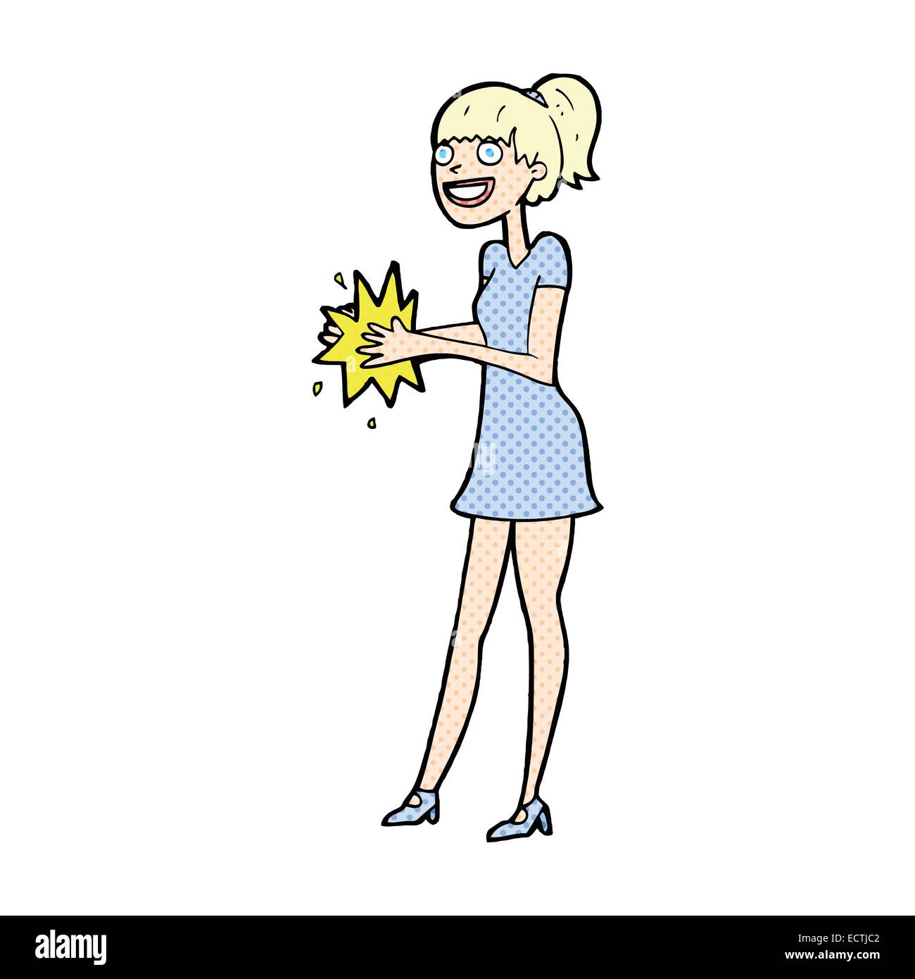 retro comic book style cartoon woman clapping hands Stock Vector Image ...