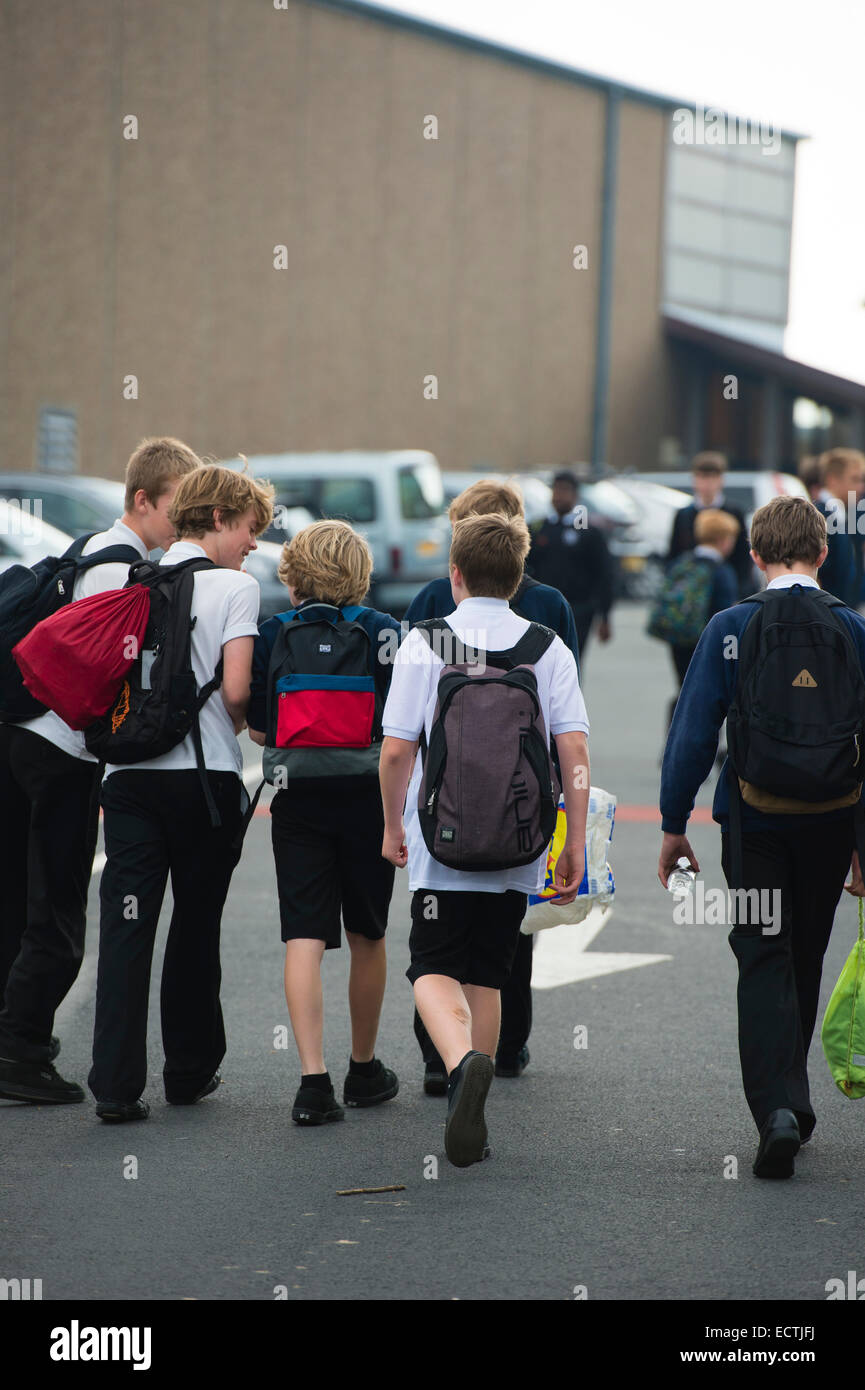 Secondary education Wales UK - school children outdoors on the campus ...