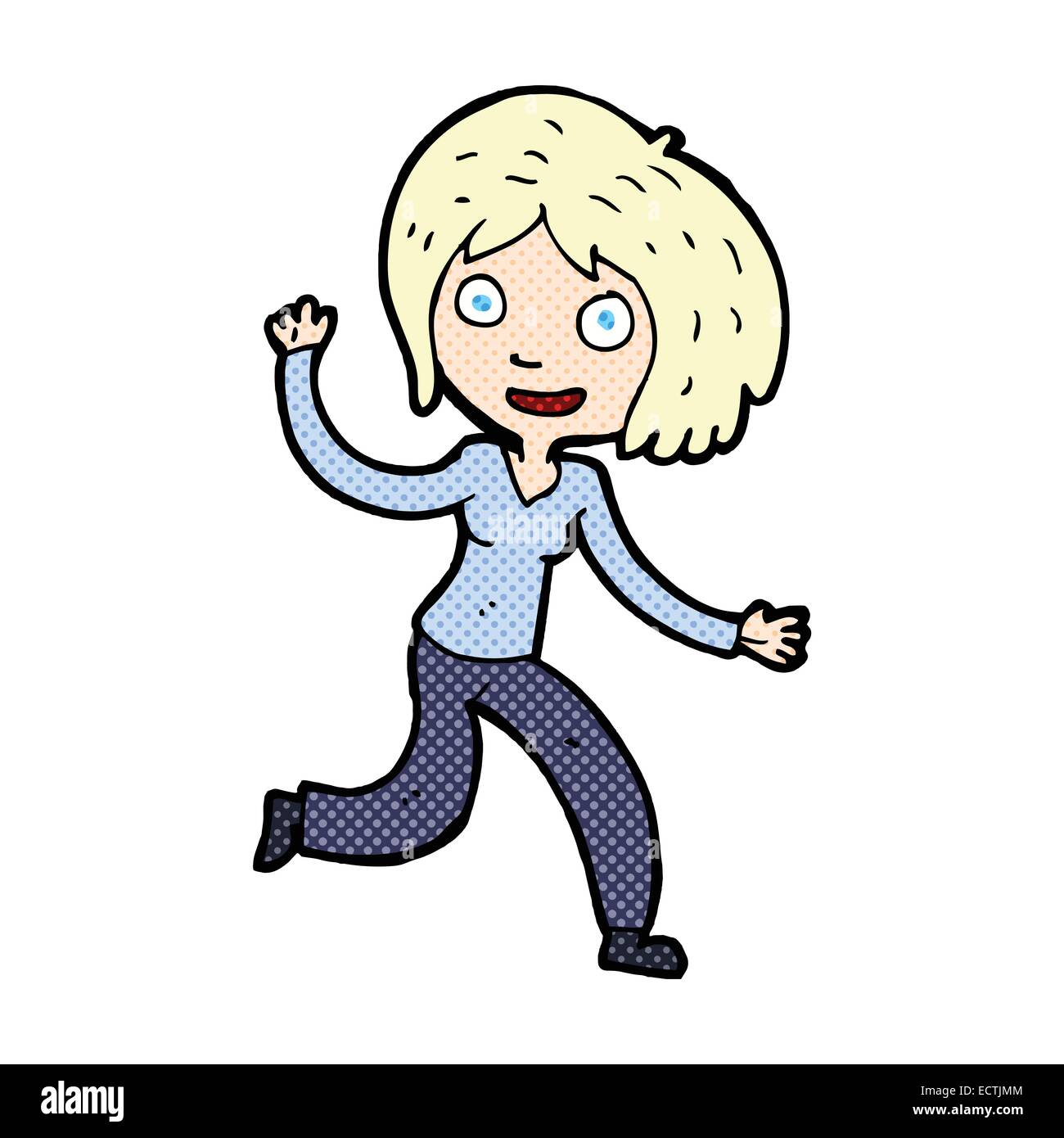retro comic book style cartoon happy waving girl Stock Vector Image ...
