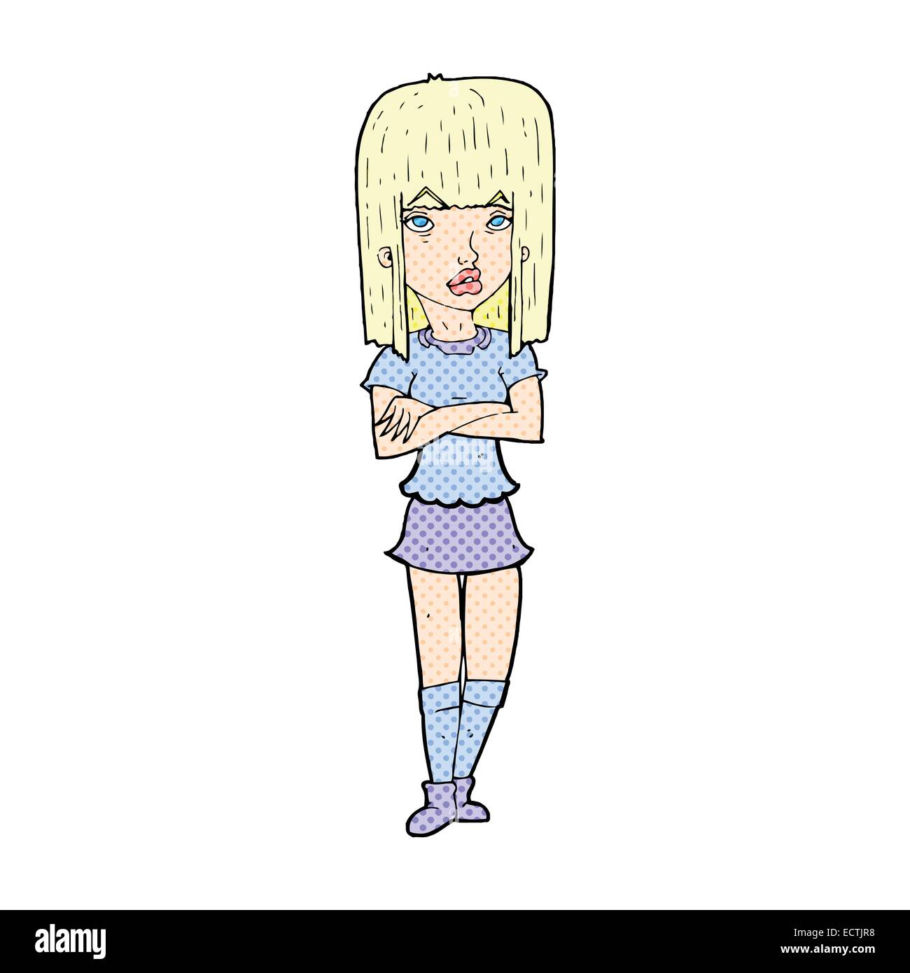 retro comic book style cartoon girl with crossed arms Stock Vector ...