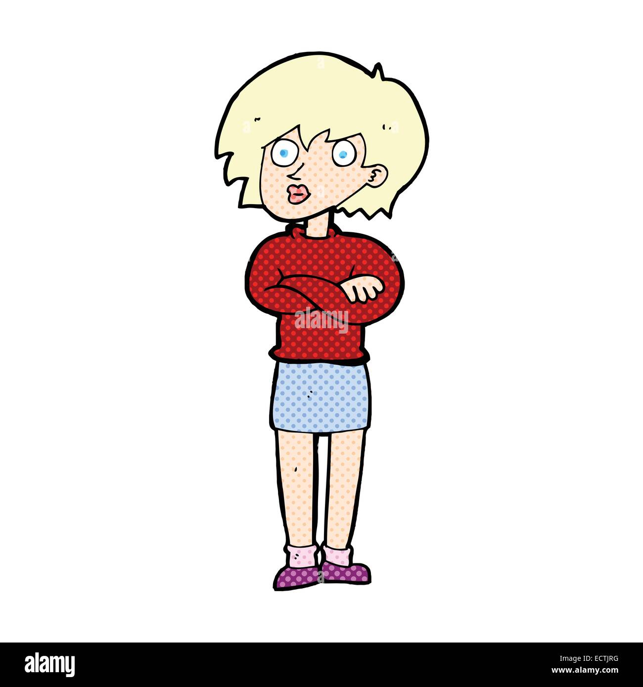 retro comic book style cartoon woman with crossed arms Stock Vector ...