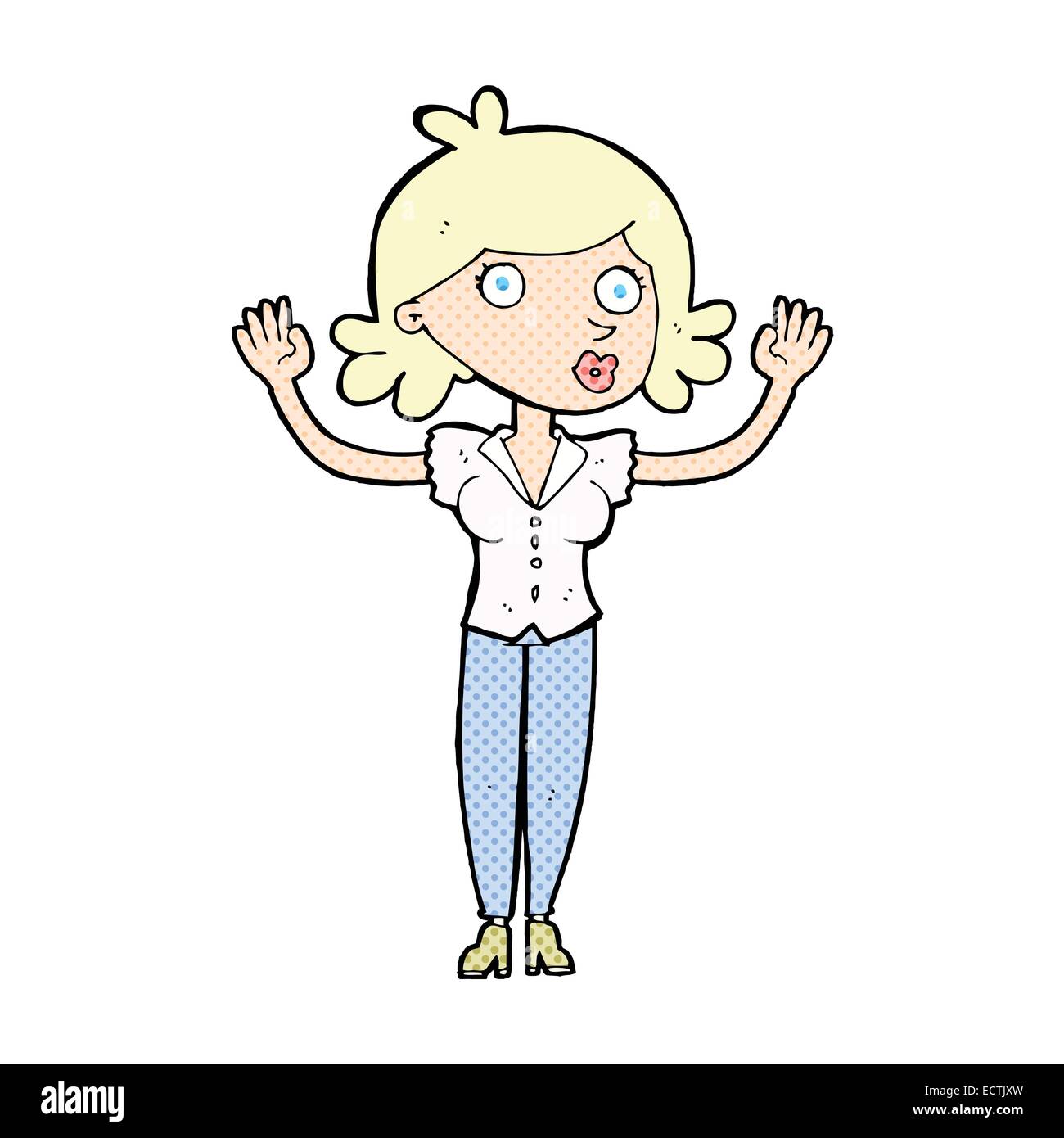 retro comic book style cartoon woman surrendering Stock Vector Image ...