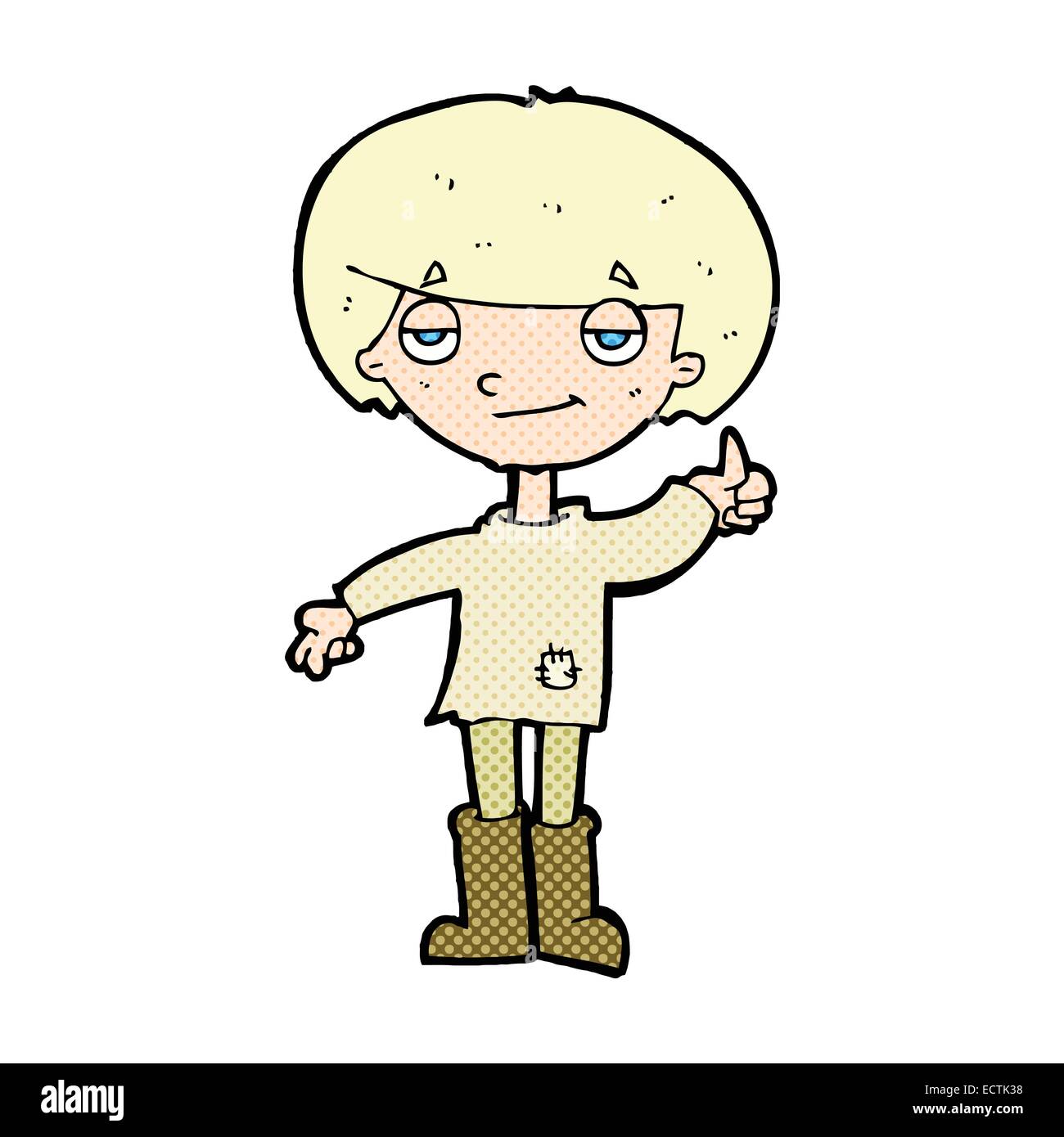 retro comic book style cartoon boy in poor clothing giving thumbs up ...