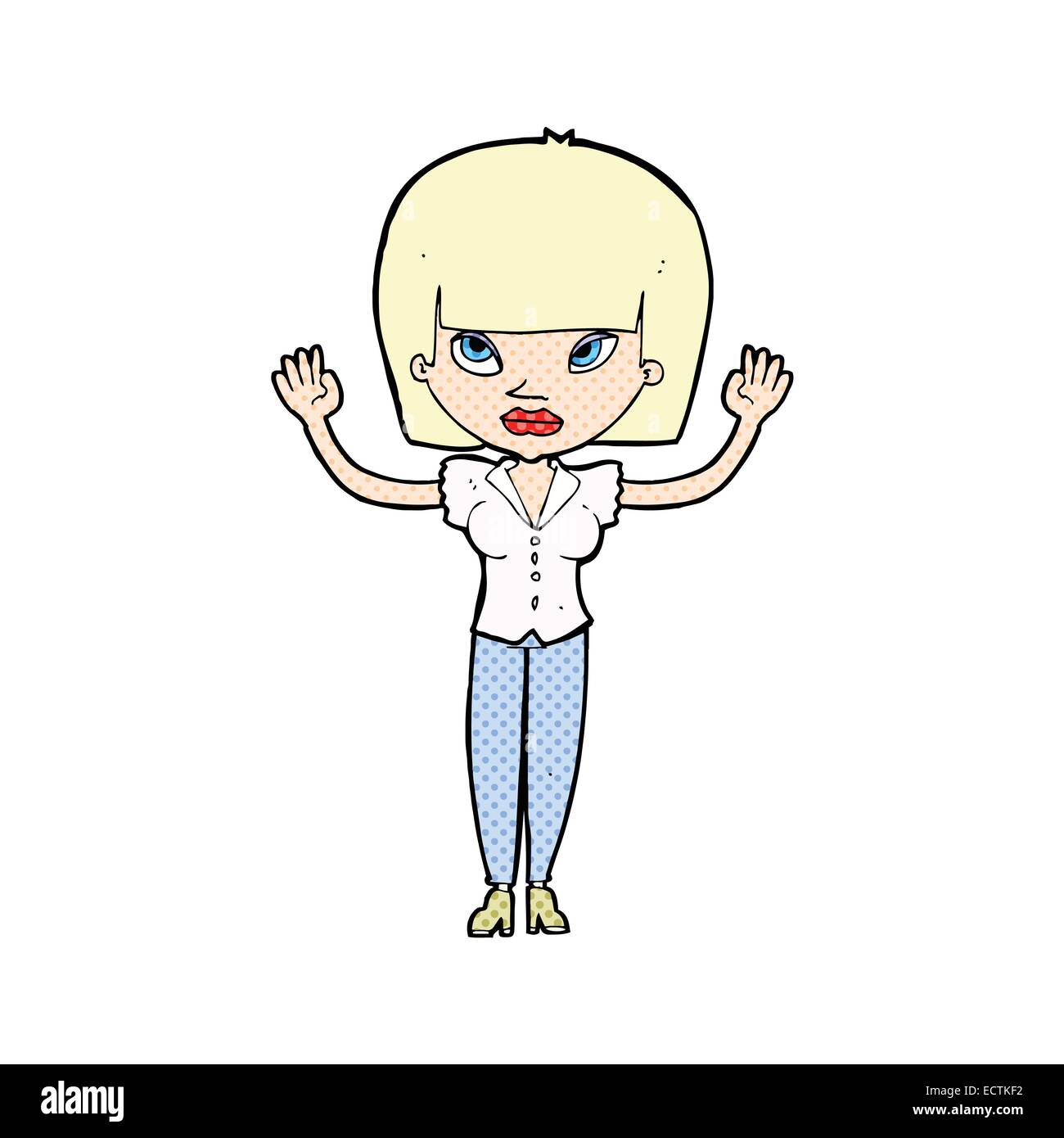 retro comic book style cartoon woman with raised hands Stock Vector ...