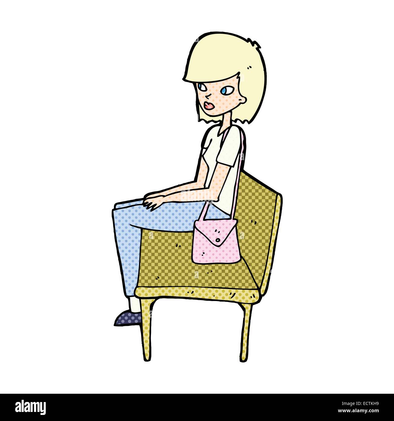 retro comic book style cartoon woman sitting on bench Stock Vector ...