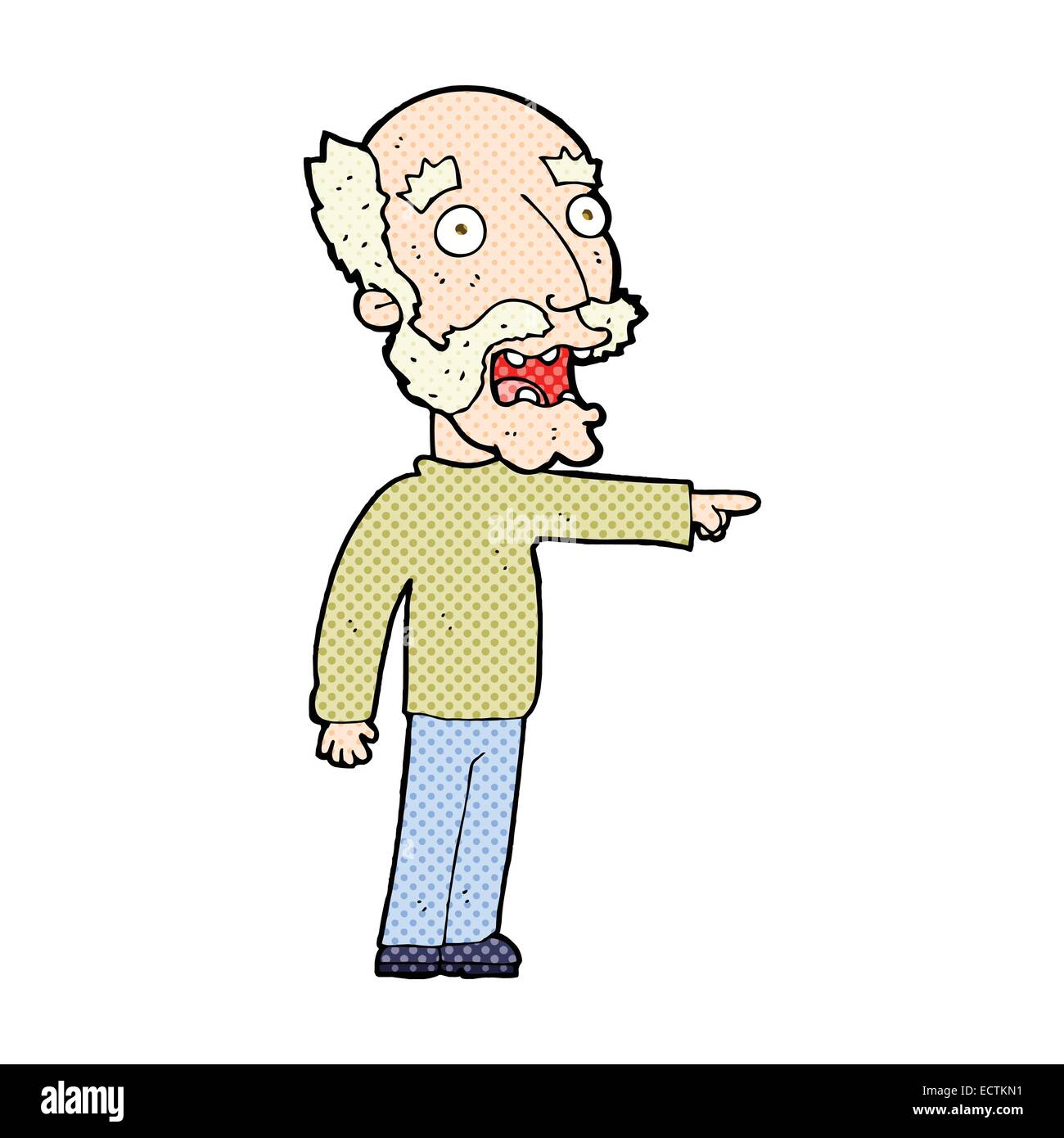 retro comic book style cartoon scared old man pointing Stock Vector ...