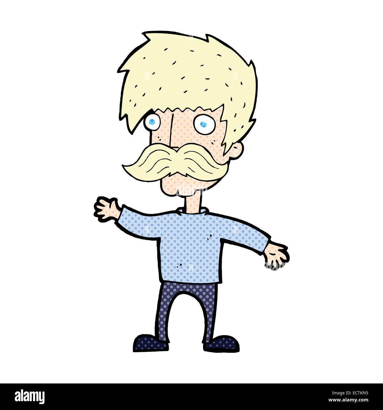 retro comic book style cartoon man with mustache waving Stock Vector ...