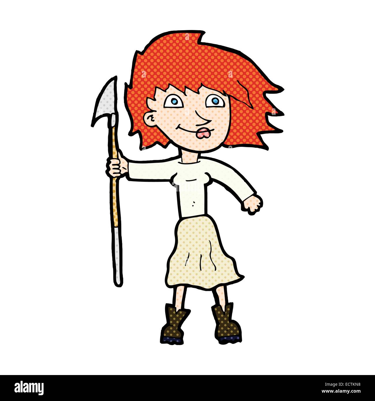 retro comic book style cartoon woman with spear Stock Vector Image ...