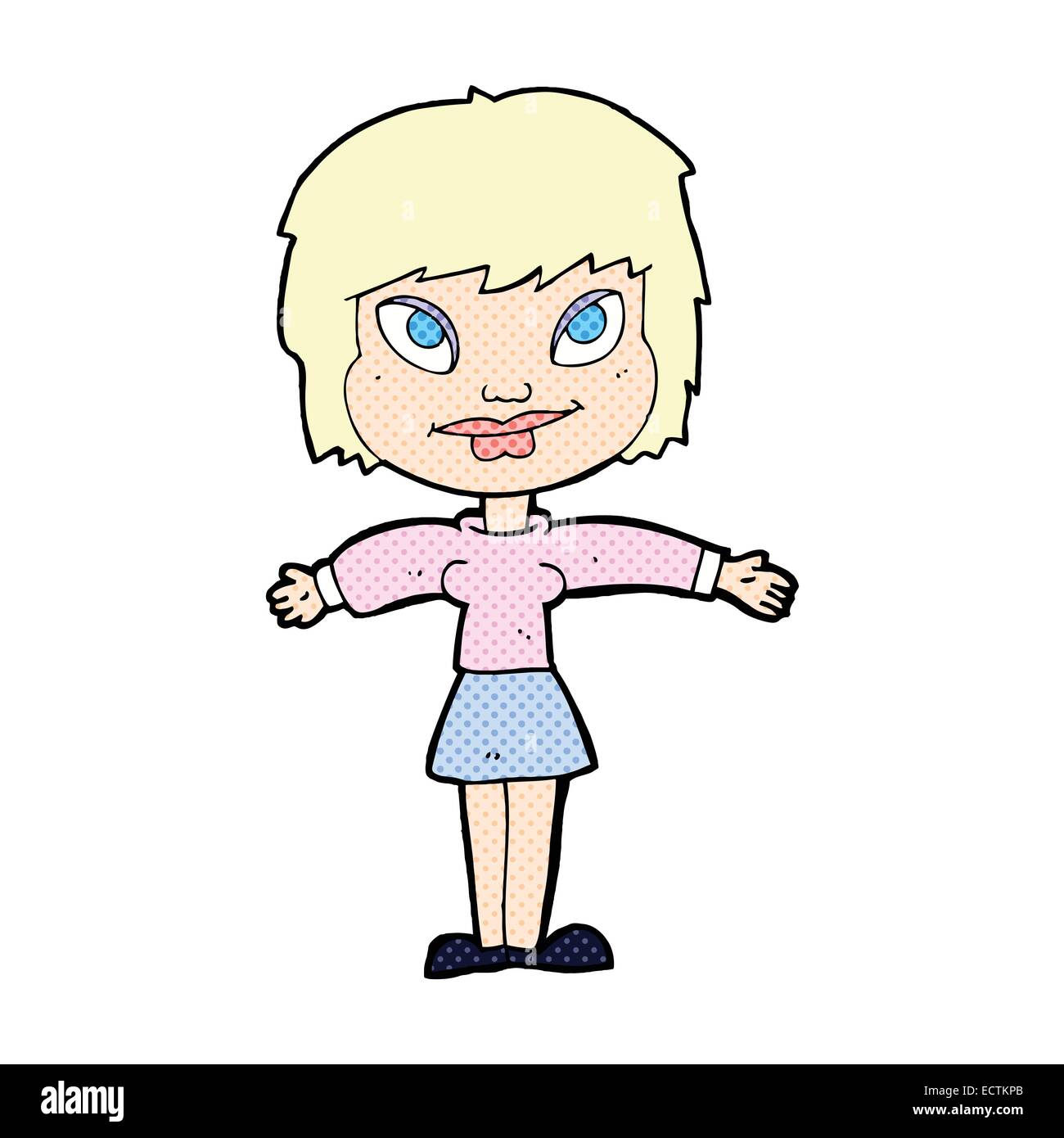 retro comic book style cartoon woman with open arms Stock Vector Image ...