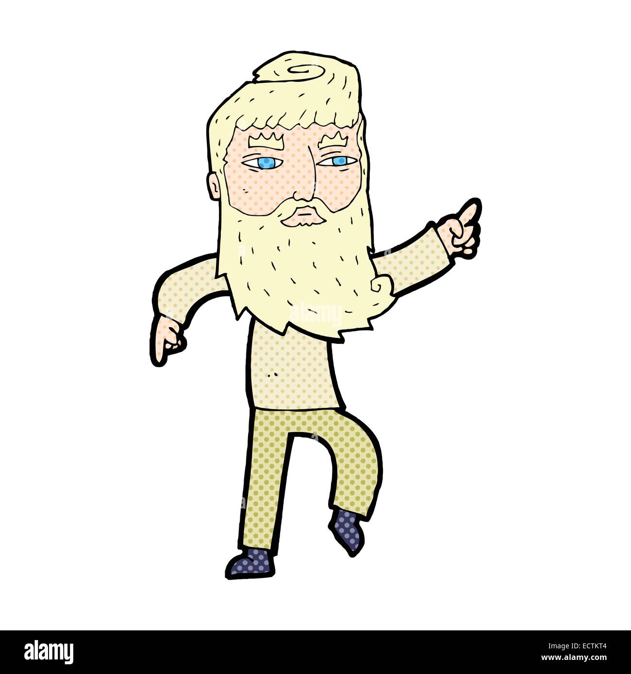 retro comic book style cartoon bearded man pointing the way Stock ...