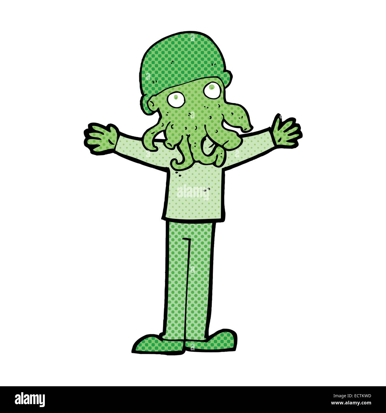 retro comic book style cartoon alien squid face man Stock Vector Image ...