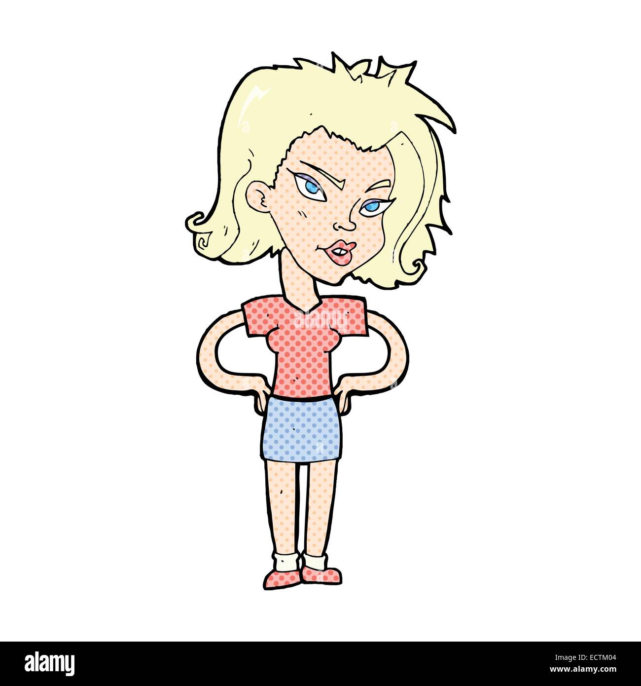 retro comic book style cartoon woman with hands on hips Stock Vector ...