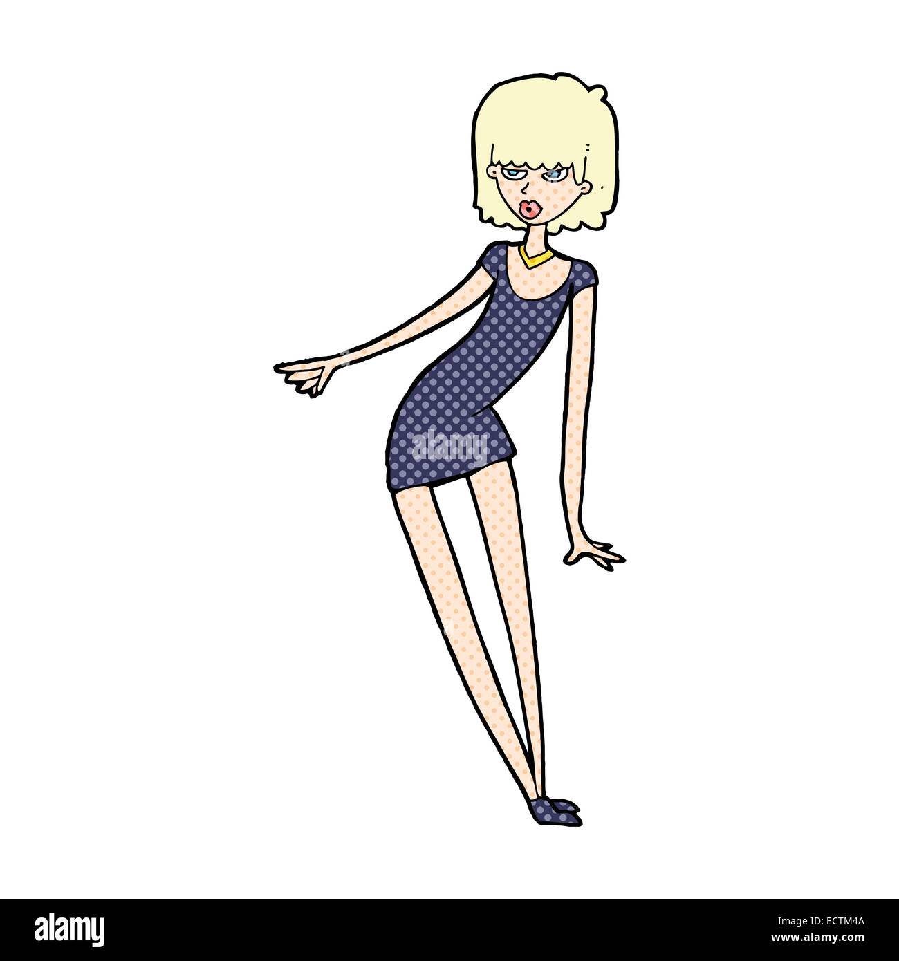 retro comic book style cartoon woman in dress leaning Stock Vector ...