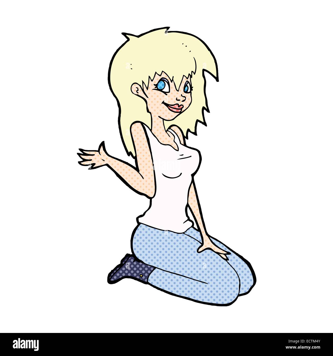 retro comic book style cartoon pretty girl waving Stock Vector Image ...