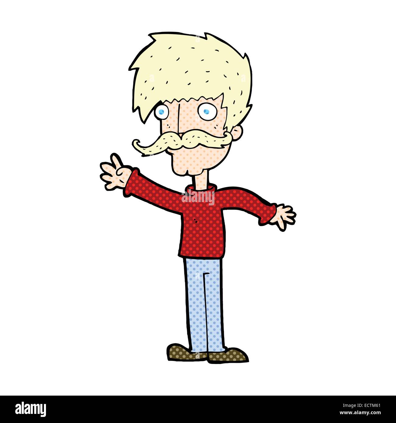 retro comic book style cartoon waving mustache man Stock Vector Image ...