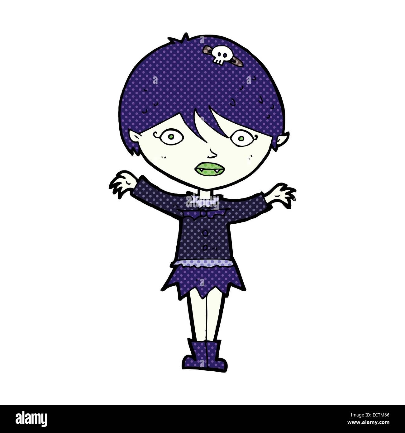 retro comic book style cartoon waving vampire girl Stock Vector Image ...