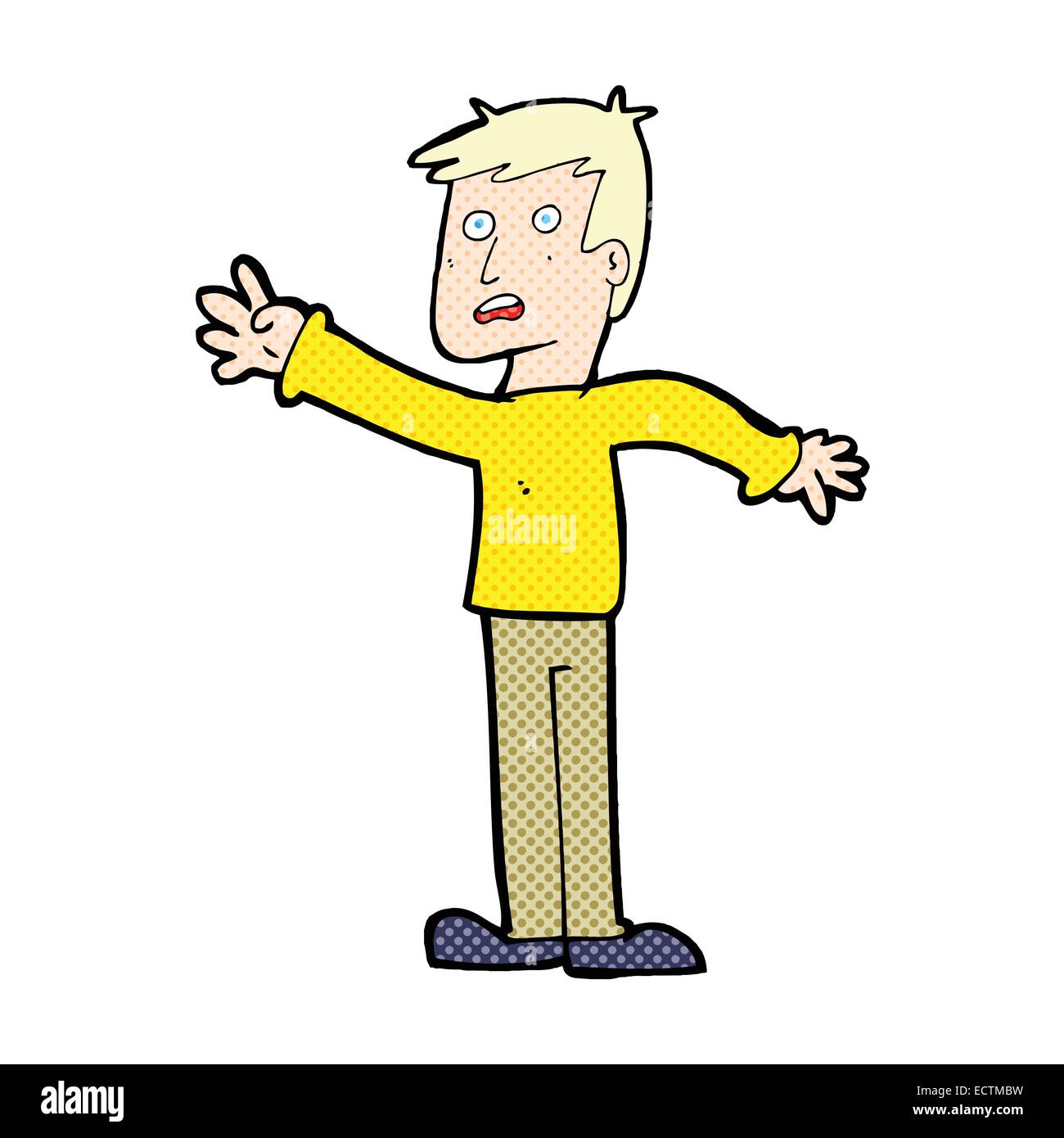 retro comic book style cartoon worried man reaching Stock Vector Image ...