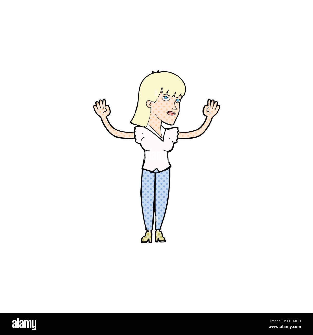 retro comic book style cartoon woman throwing hands in air Stock Vector ...