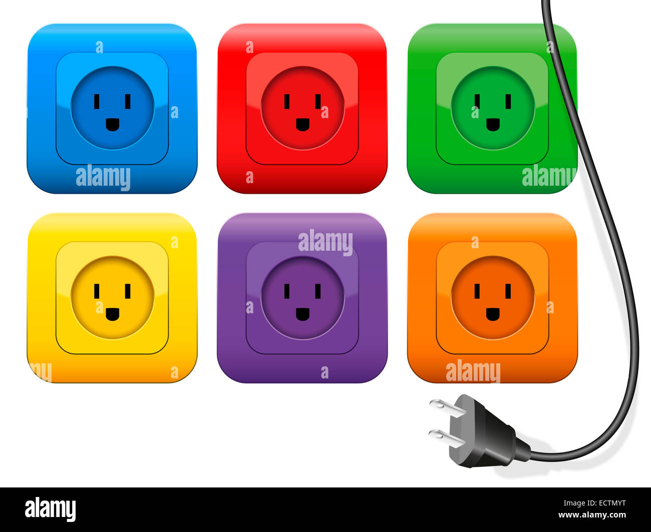 Connector plug which has plenty of choice of colorful sockets Stock ...