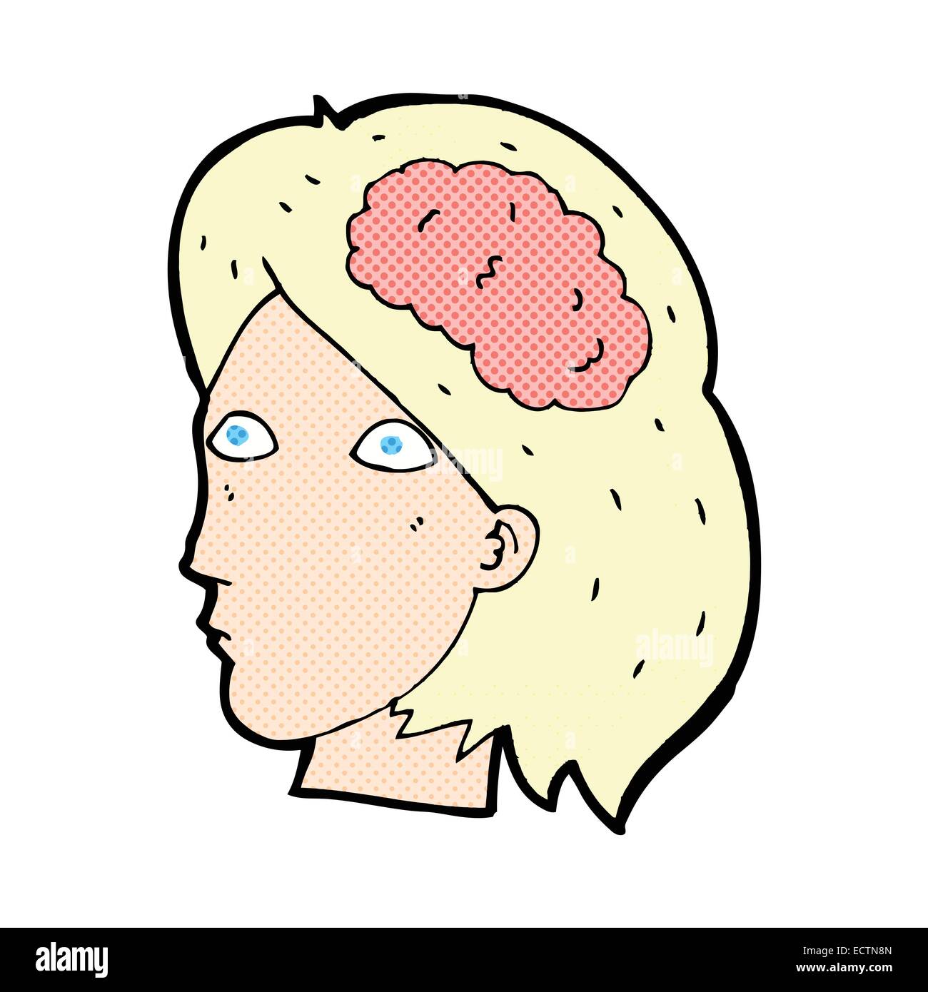 retro comic book style cartoon female head with brain symbol Stock ...