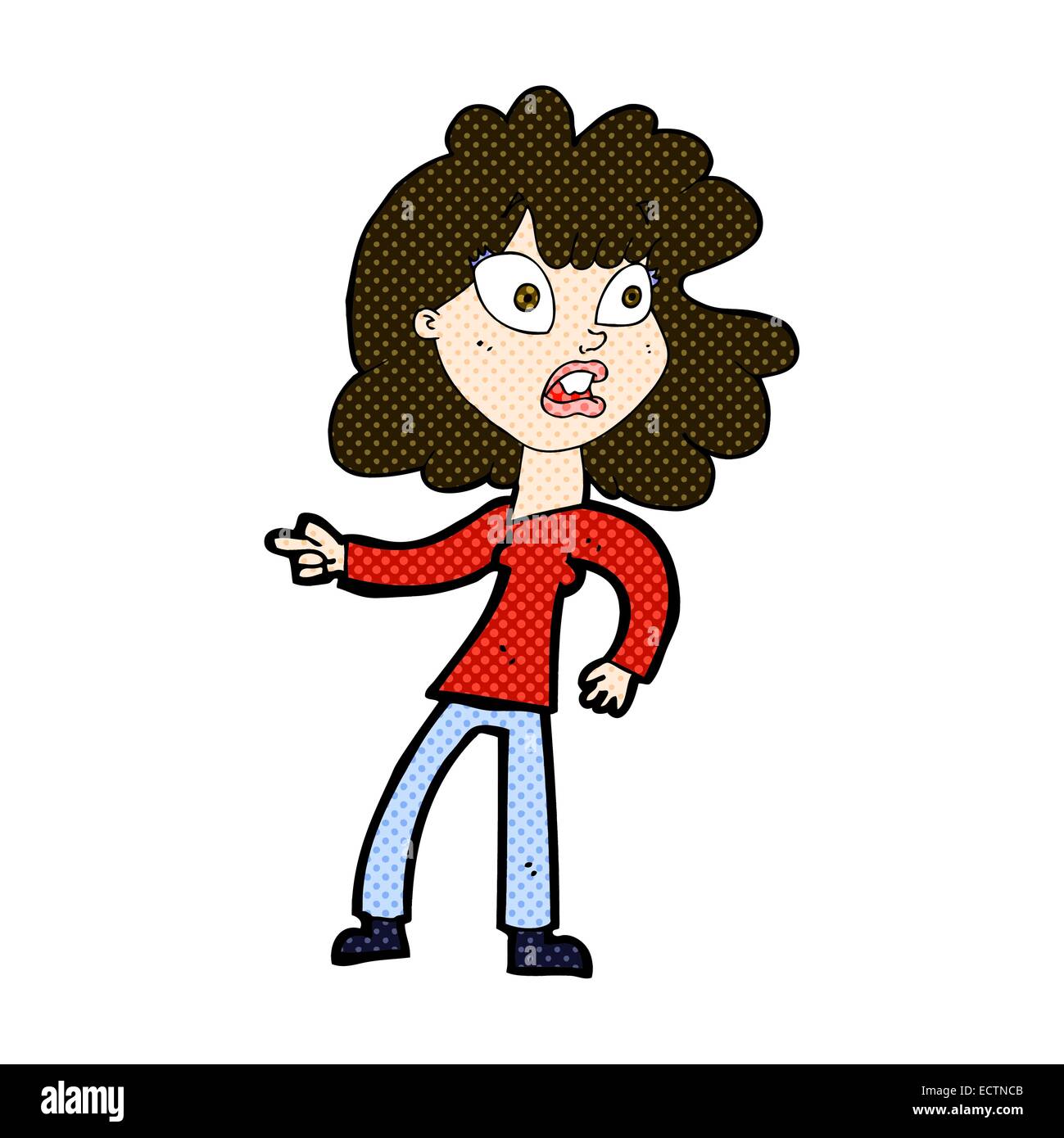 retro comic book style cartoon worried woman pointing Stock Vector ...