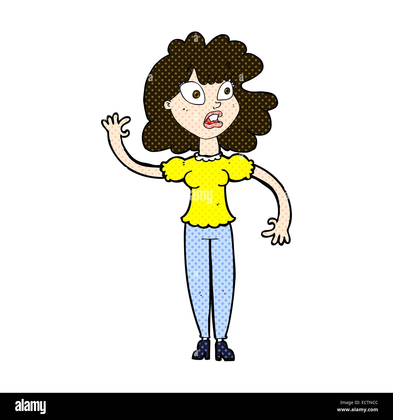 retro comic book style cartoon worried woman waving Stock Vector Image ...