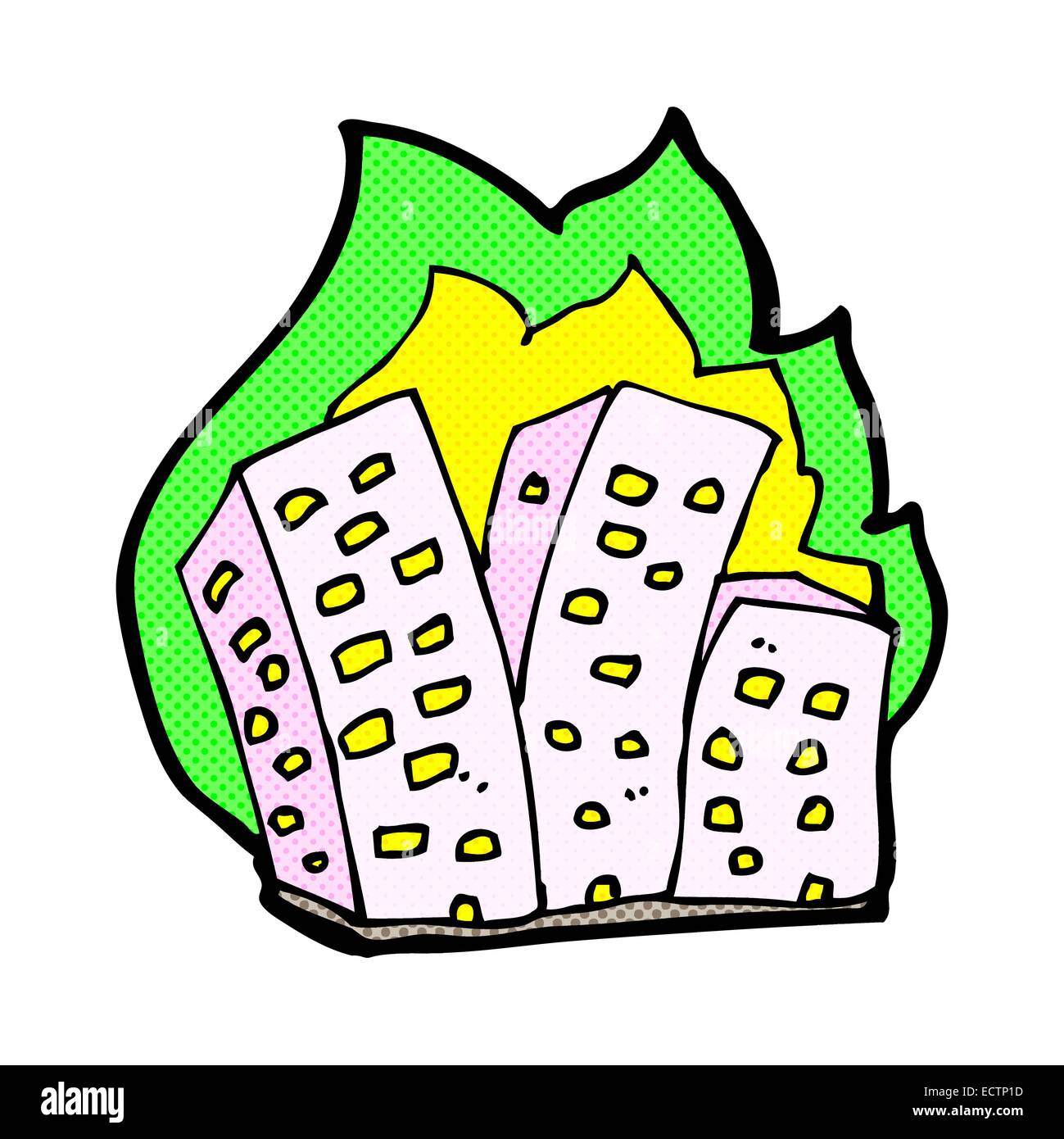 retro comic book style cartoon burning buildings Stock Vector Image ...